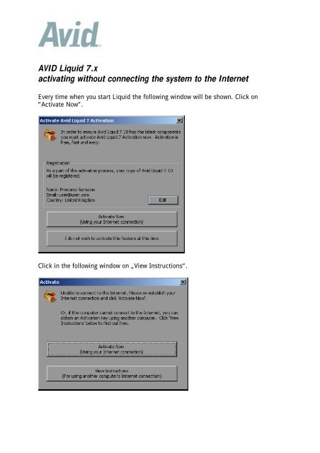 AVID Liquid 7.x activating without connecting the system to the Internet