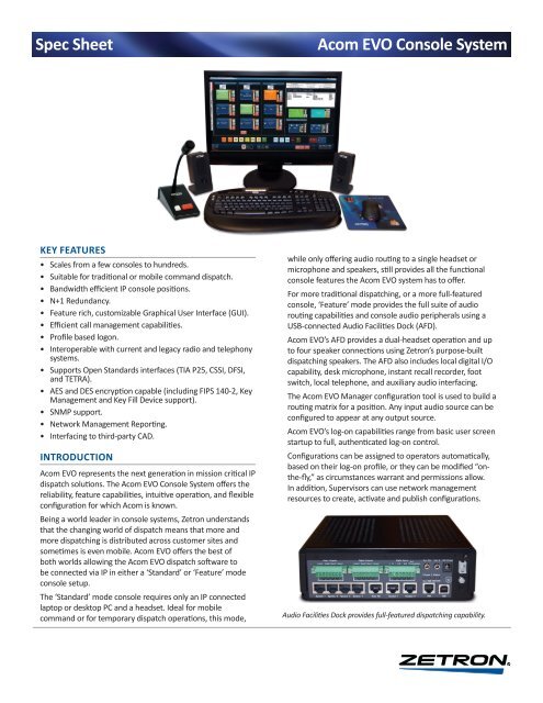 Acom EVO Console System Spec Sheet - Zetron