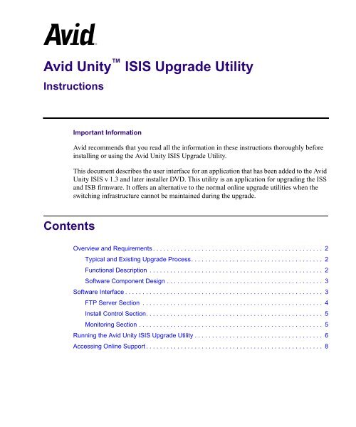 Avid Unity ISIS Upgrade Utility Instructions