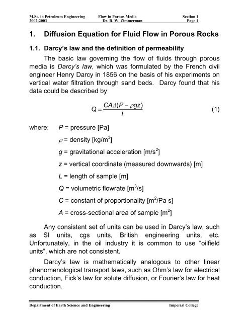 Fluid Flow in Porous Media - Workspace - Imperial College London