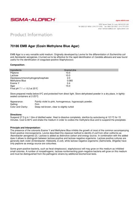 70186 EMB Agar (Eosin Methylene Blue Agar) - Sigma-Aldrich