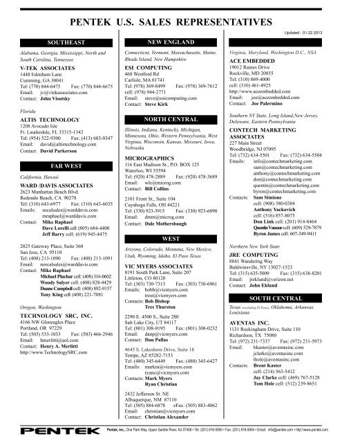 Rep / Distributor List - Pentek, Inc.