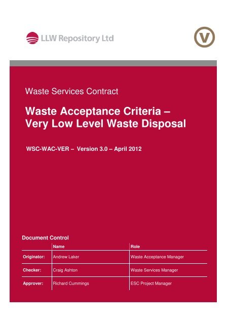 WSC-WAC-VER - Low Level Waste Repository Ltd