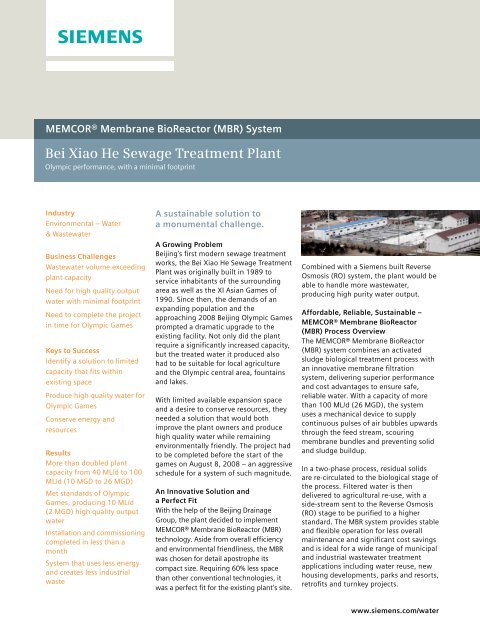 MEMCOR® Membrane BioReactor (MBR) System - Siemens Water ...