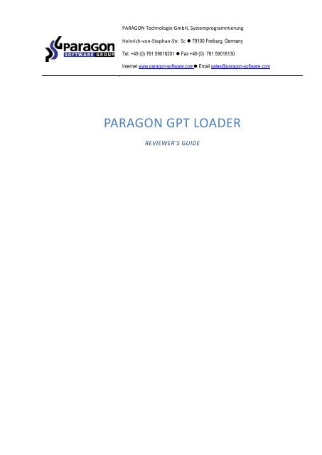 PARAGON GPT LOADER - PARAGON Software Group