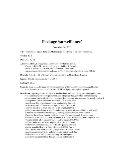 Package 'surveillance' - The Comprehensive R Archive Network