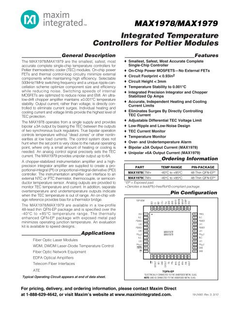 MAX1978, MAX1979: Integrated Temperature Controllers ... - Maxim