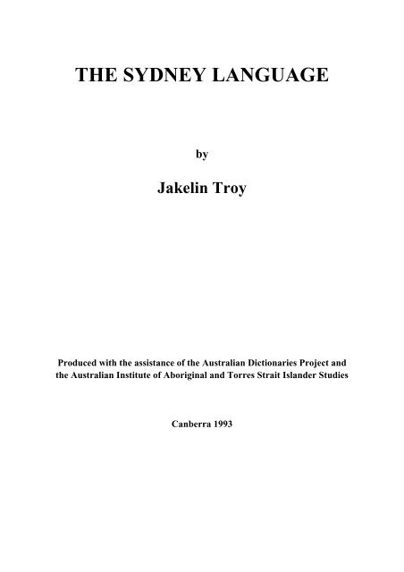 THE SYDNEY LANGUAGE - notebooks of William Dawes