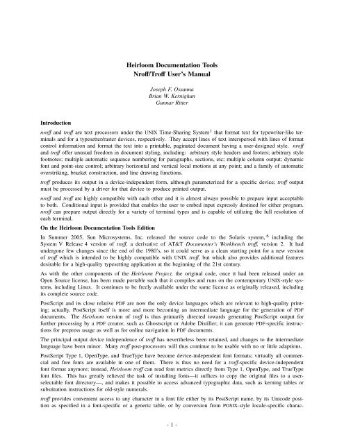Nroff/Troff User's Manual - The Heirloom Project - SourceForge