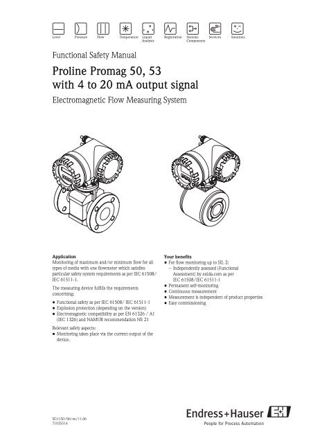 Proline Promag 50, 53 with 4 to 20 mA output signal - Endress+ ...