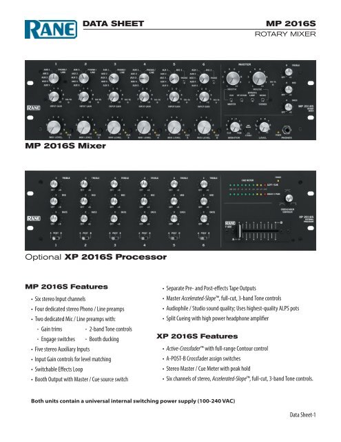 MP 2016S / XP 2016S Data Sheet - Rane Corporation