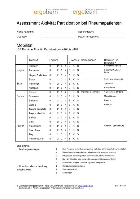 Rheumabefund Aktivität Partizipation nach ICF - Ergotherapie ...