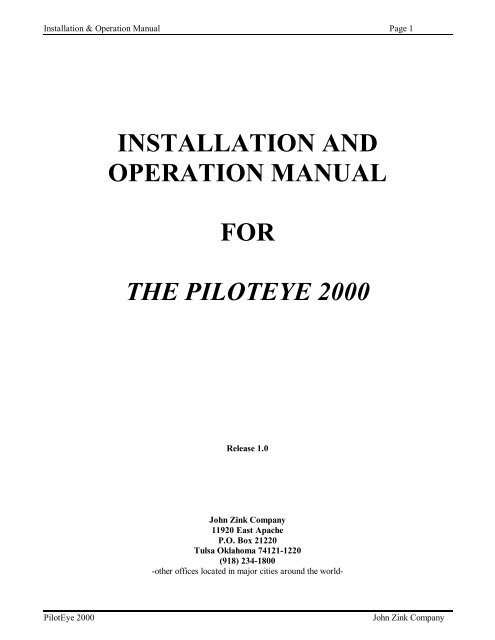 installation and operation manual for the piloteye 2000 - John Zink ...