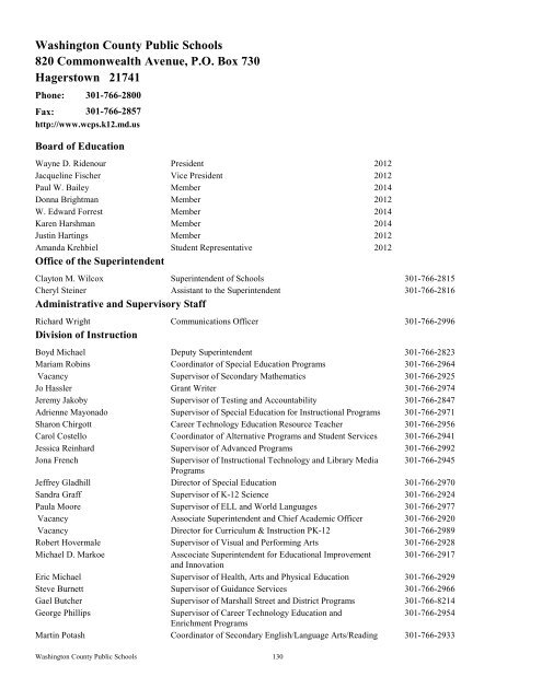 Washington County Public Schools - Directory of Maryland Public ...