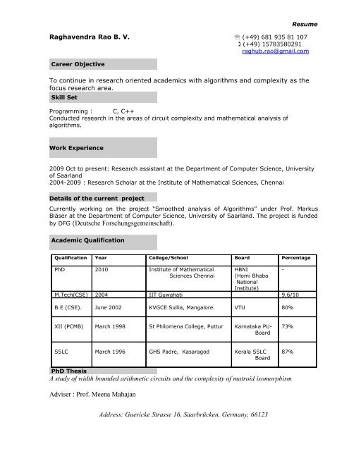 View Raghavendra's resume - IIT Guwahati Alumni Association