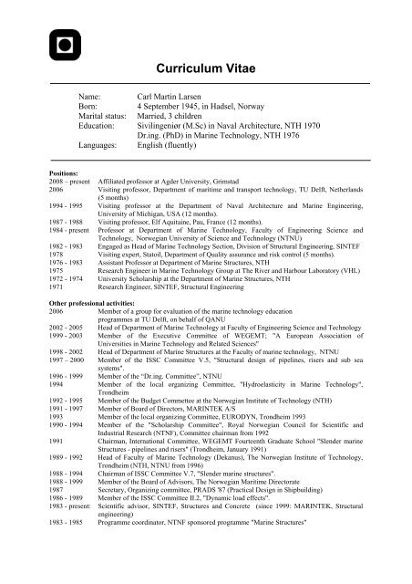 Curriculum Vitae - Marin teknikk - NTNU