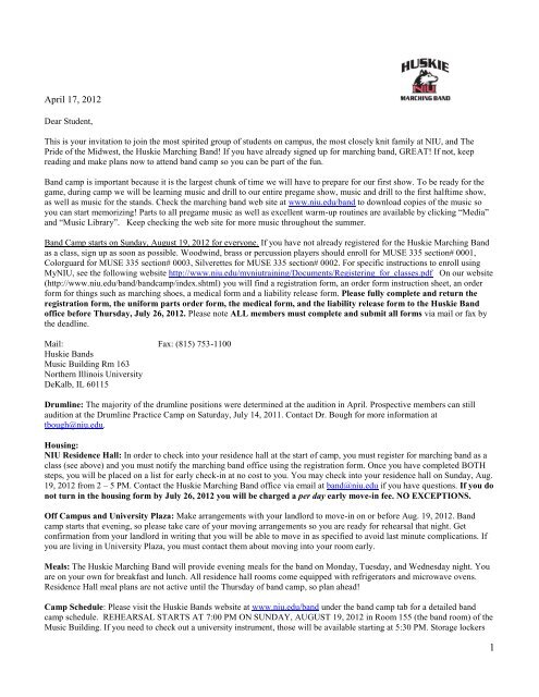 Marching Band Invitation Letter - Northern Illinois University