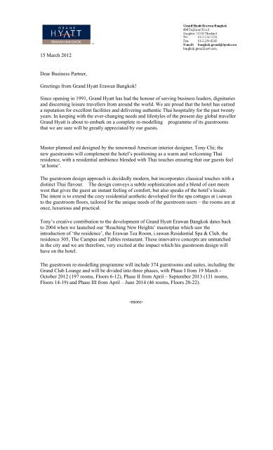 15 March 2012 Dear Business Partner, Greetings from Grand Hyatt ...