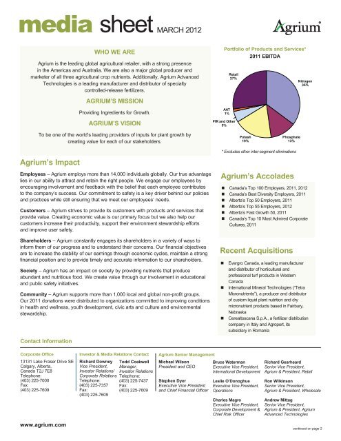 Agrium Media Fact Sheet March 2012