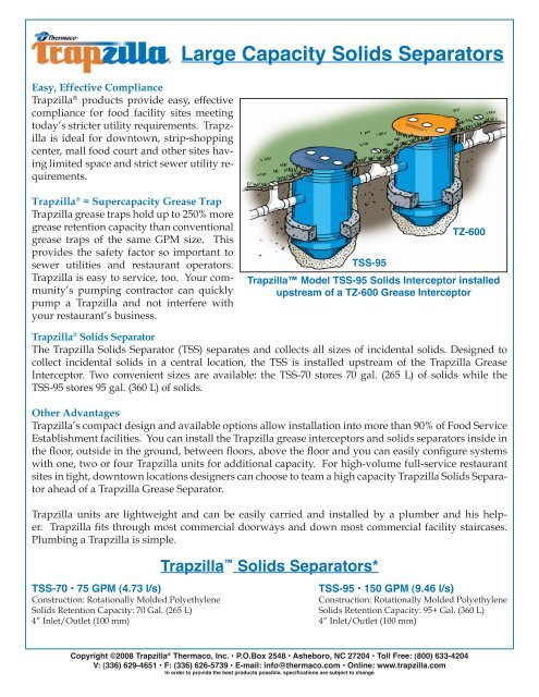 Trapzilla™ Solids Separators - Thermaco Grease Traps
