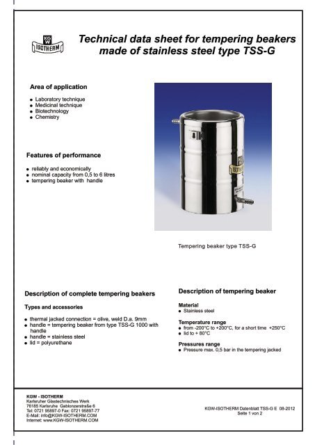 Tempering Beakers Made of Stainless Steel Type TSS - KGW Isotherm