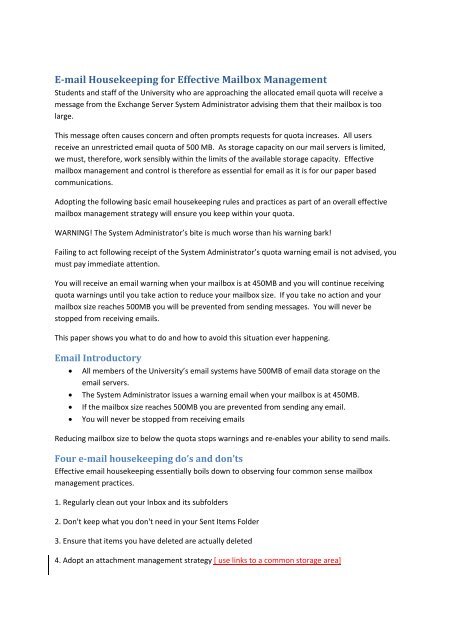 E-mail Housekeeping for Effective Mailbox Management (PDF