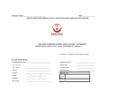 aeronautical and navigation aids station license - Malawi ...