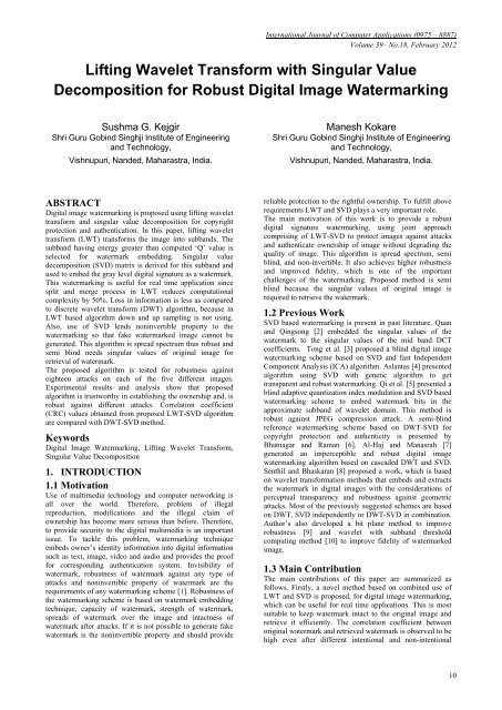 Lifting Wavelet Transform with Singular Value Decomposition for ...