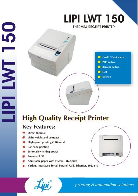 Key Features: LIPI LWT 150 - Lipi Data Systems Ltd.
