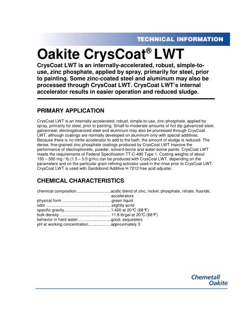 Oakite CrysCoat® LWT - Industrial Cleaning Supply