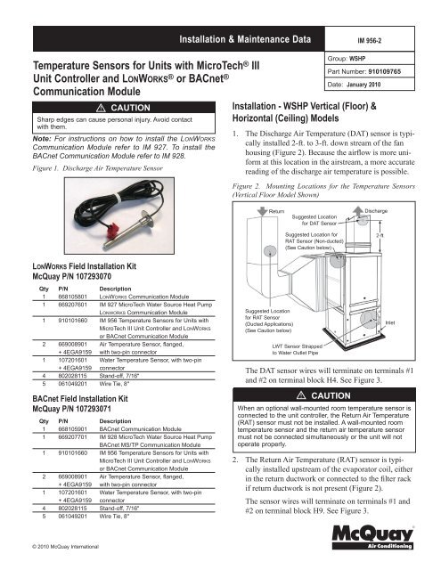 IM 956-2 Temperature Sensors for Units wit - McQuay International