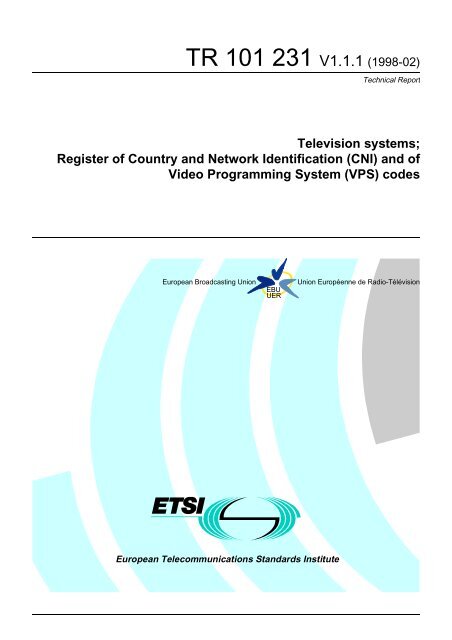 TR 101 231 - V01.01.01 - Television systems; Register of ... - ETSI