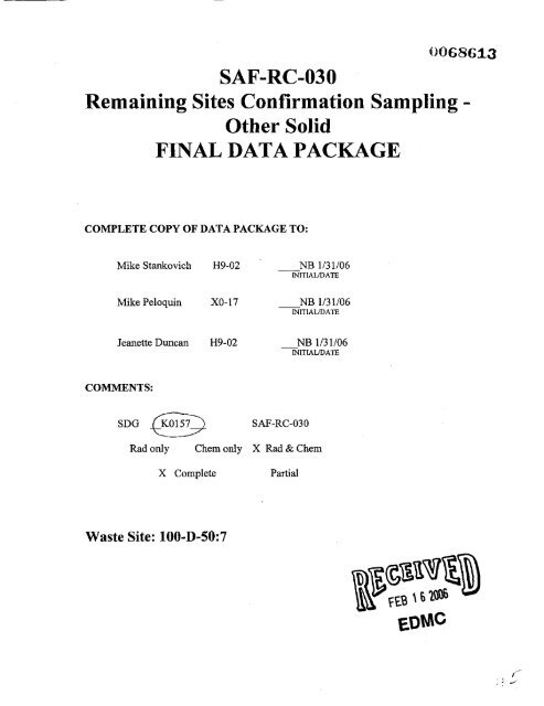 SAF-RC-030 Remaining Sites Confirmation Sampling ... - Hanford Site