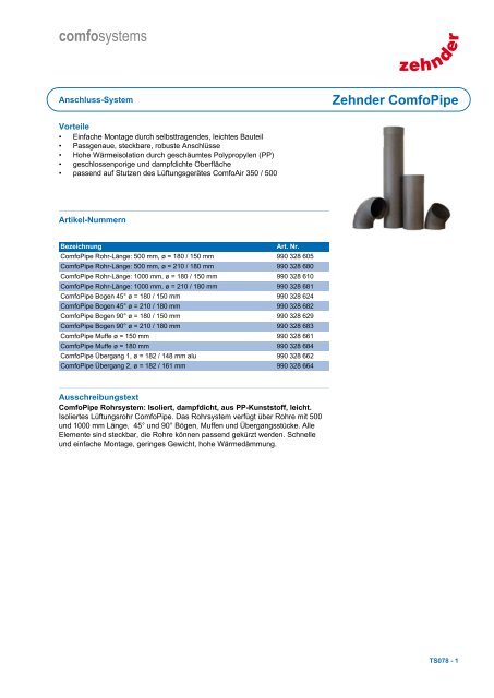 Zehnder ComfoPipe - Comfosystems