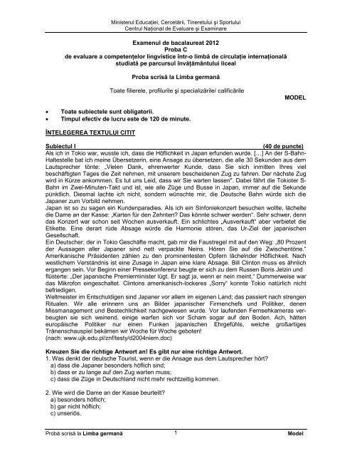 Model de subiect bac 2012 - Germana