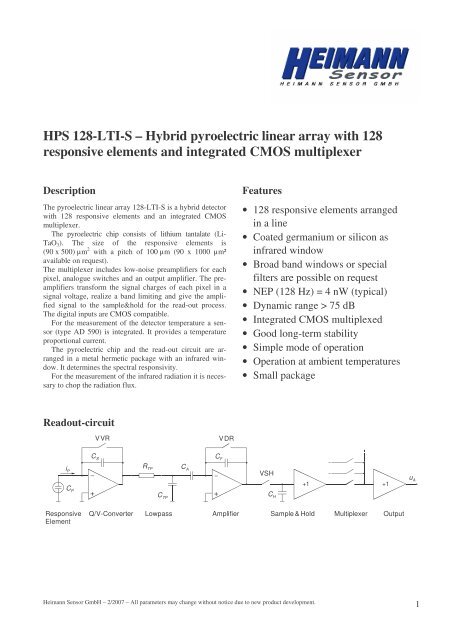 HPS 128-LTI-S – Hybrid pyroelectric linear array ... - Heimann Sensor