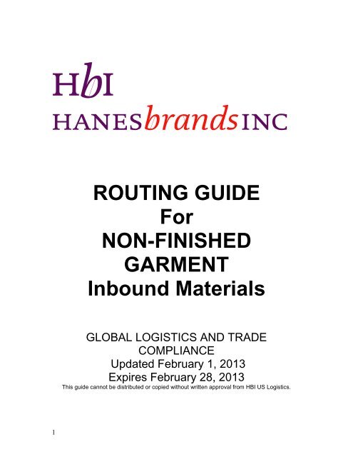 Vendor Routing Guide - Hanesbrands Inc.