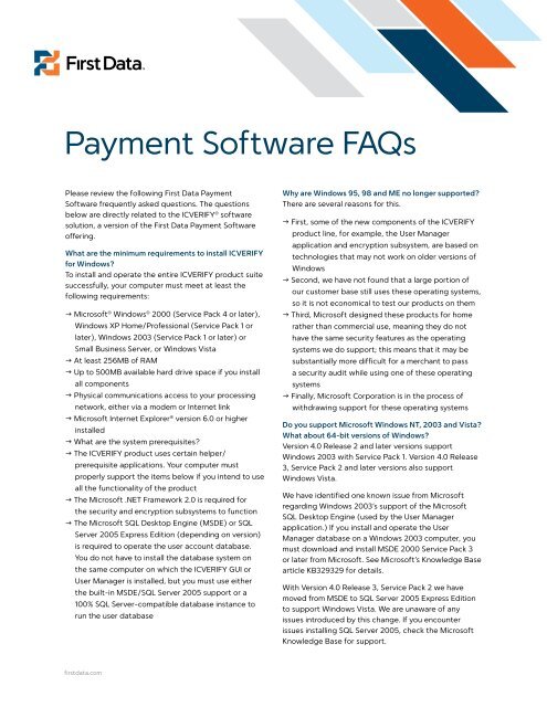 Payment Software FAQs - First Data