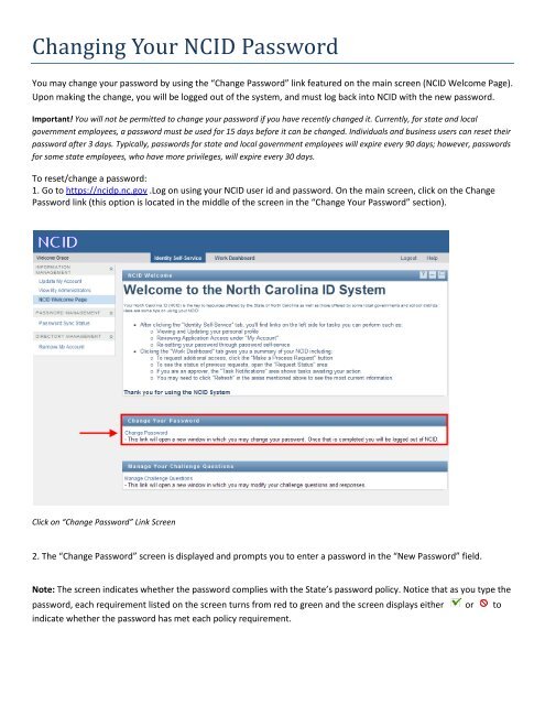 Changing Your NCID Password - Login Page