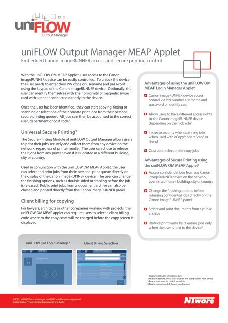 uniFLOW Output Manager MEAP Applet brochure - Canon USA, Inc.