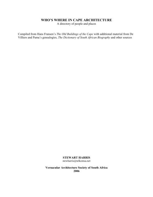 WHO'S WHERE IN CAPE ARCHITECTURE - VASSA