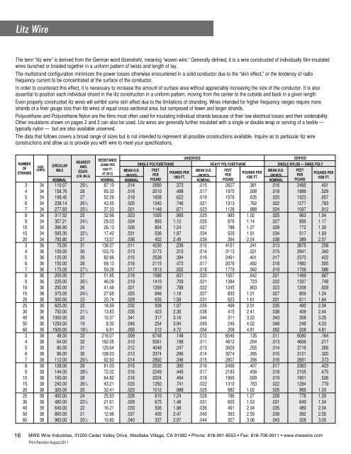 to download LITZ Wire Information for - MWS Wire Industries