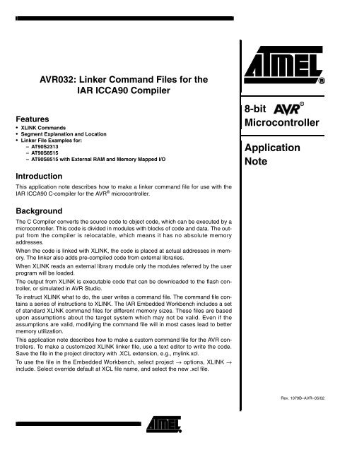AVR032: Linker Command Files for the IAR ICCA90 Compiler - Atmel