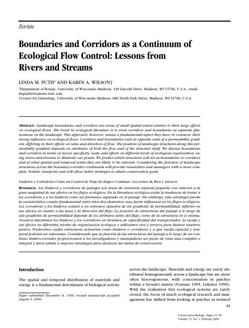 Boundaries and Corridors as a Continuum of Ecological Flow Control