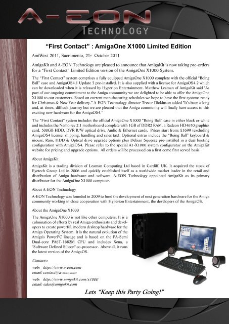 “First Contact” : AmigaOne X1000 Limited Edition - AmigaKit.com