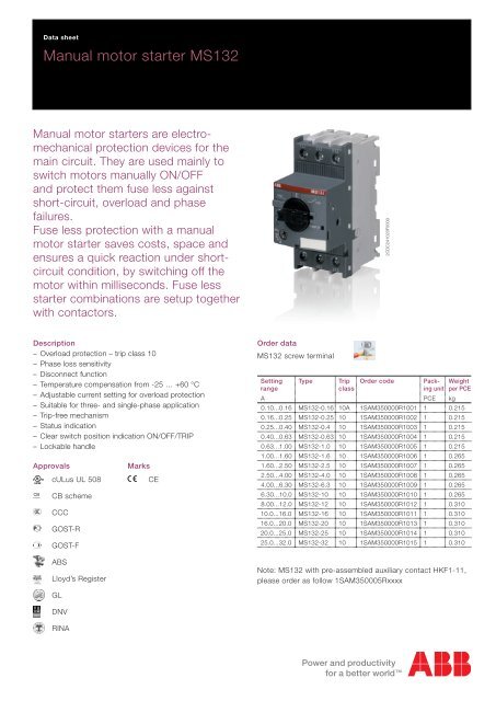Manual motor starter MS132 - ABBSales.com