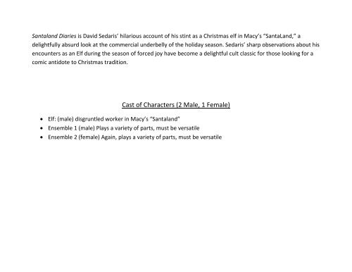 Santaland Diaries is David Sedaris' hilarious account of - Theatre