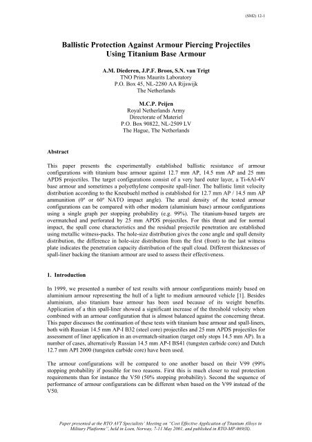 Ballistic Protection Against Armour Piercing Projectiles Using ... - Nato