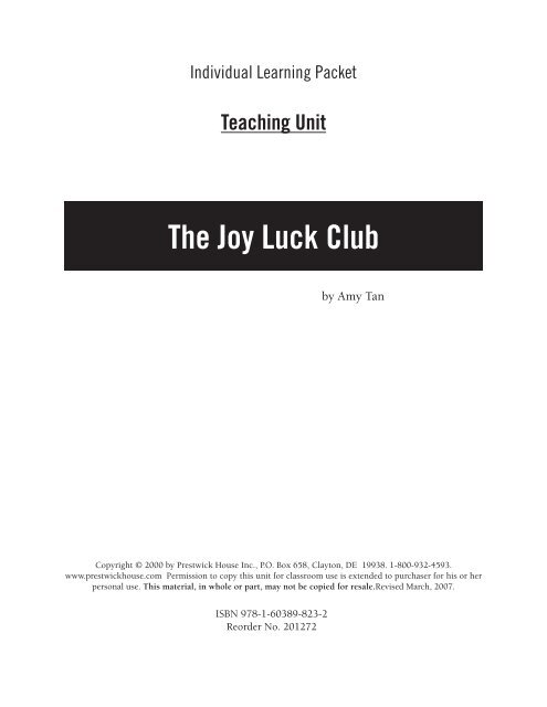The Joy Luck Club - Teaching Unit: Sample Pages - Prestwick House