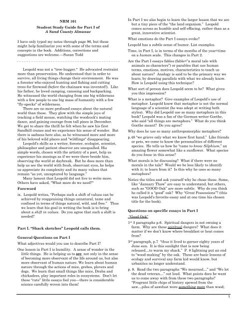 Discussion Guide to A Sand County Almanac - The Aldo Leopold ...